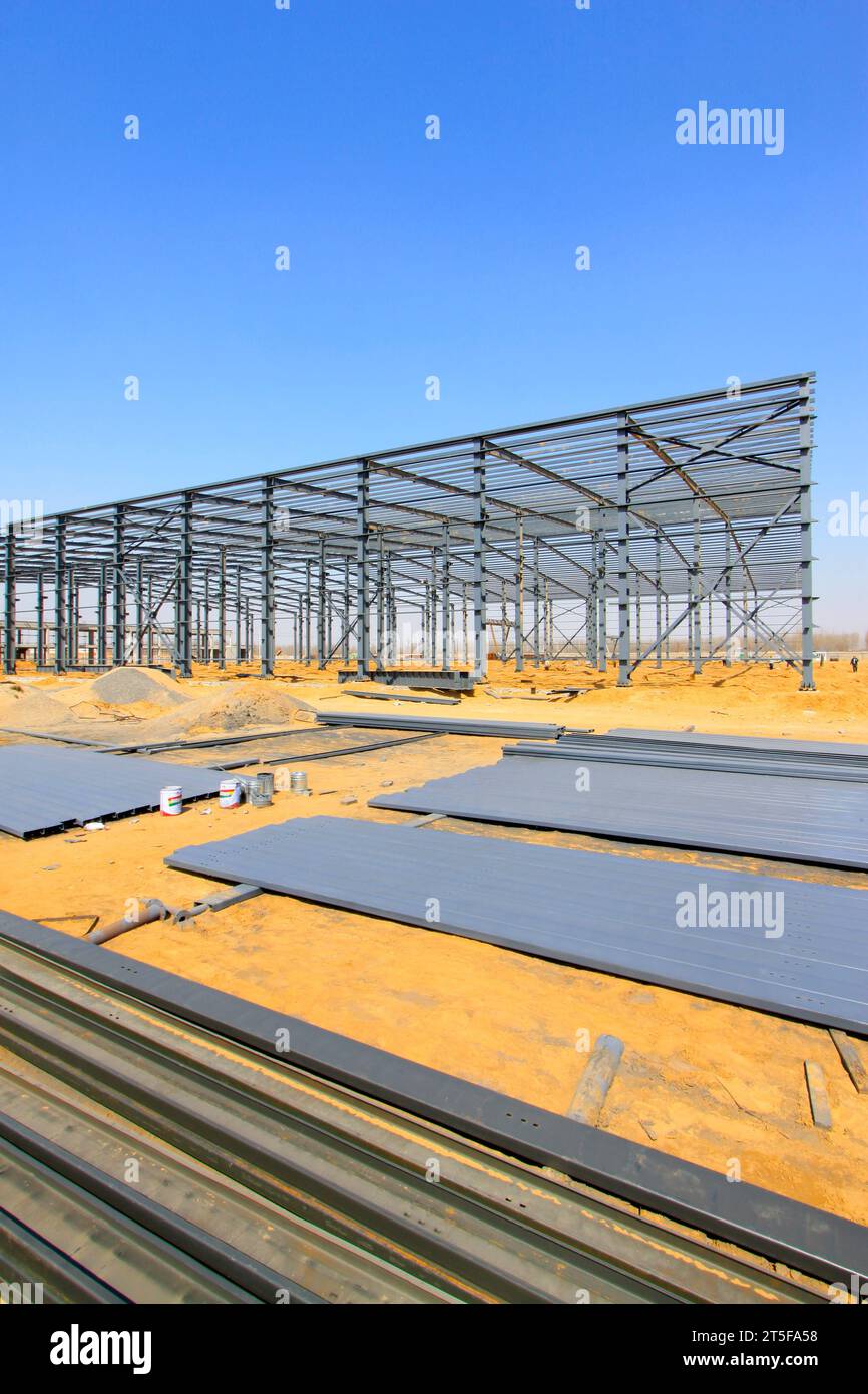 industrial production workshop roof steel beam in a factory Stock Photo ...
