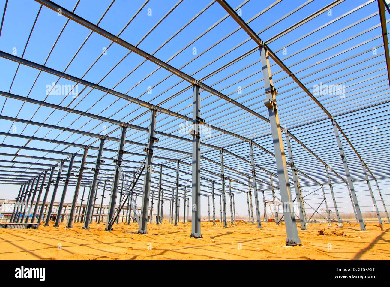 industrial production workshop roof steel beam in a factory Stock Photo ...