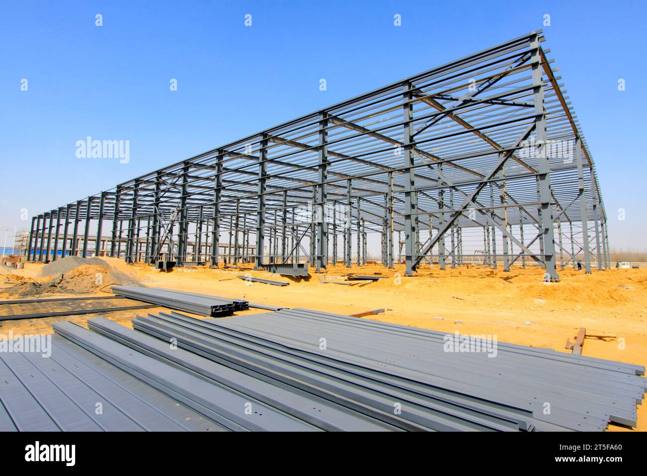 industrial production workshop roof steel beam in a factory Stock Photo ...