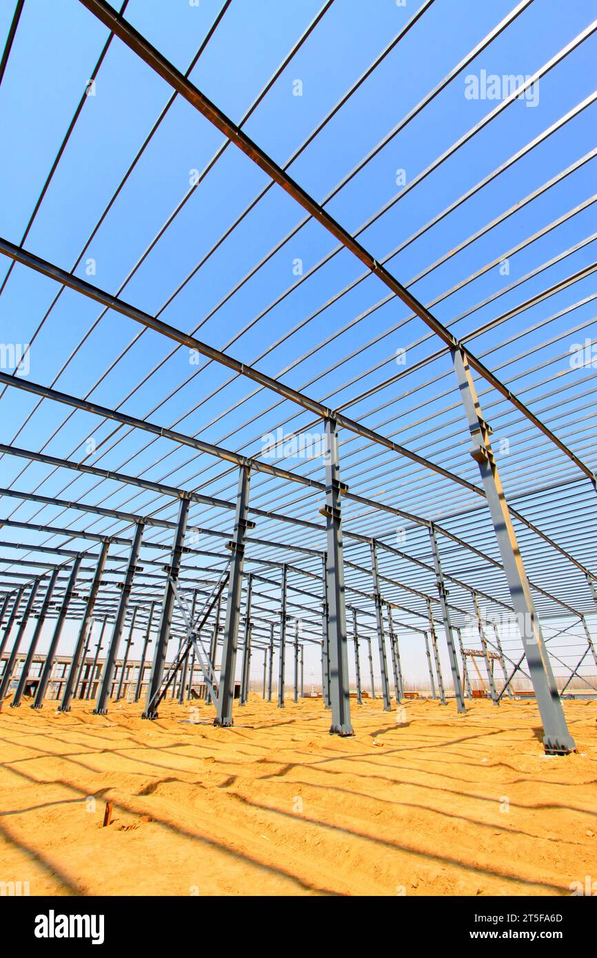 industrial production workshop roof steel beam in a factory Stock Photo ...