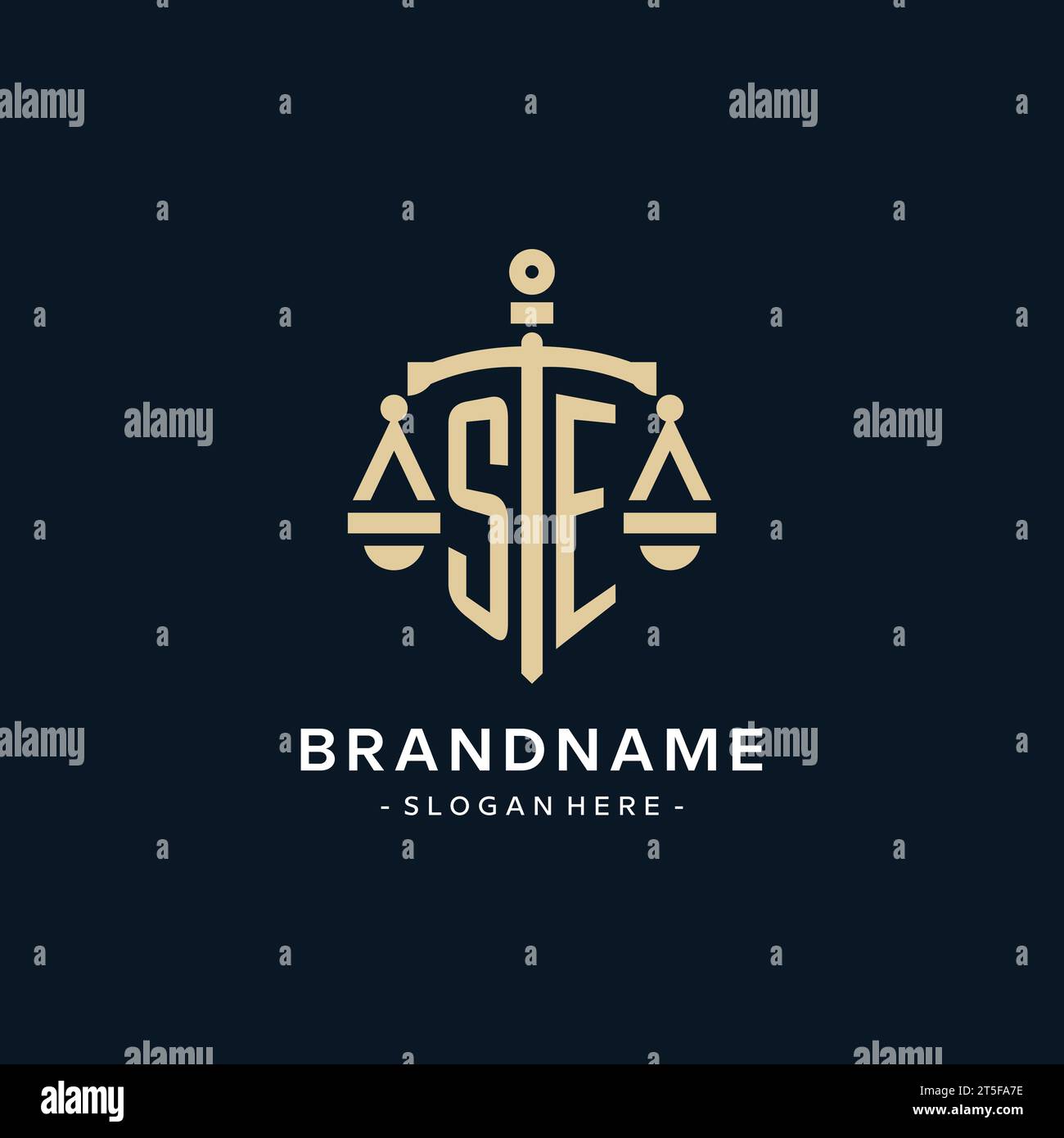 SE initial logo with scale of justice and shield icon, luxury and ...