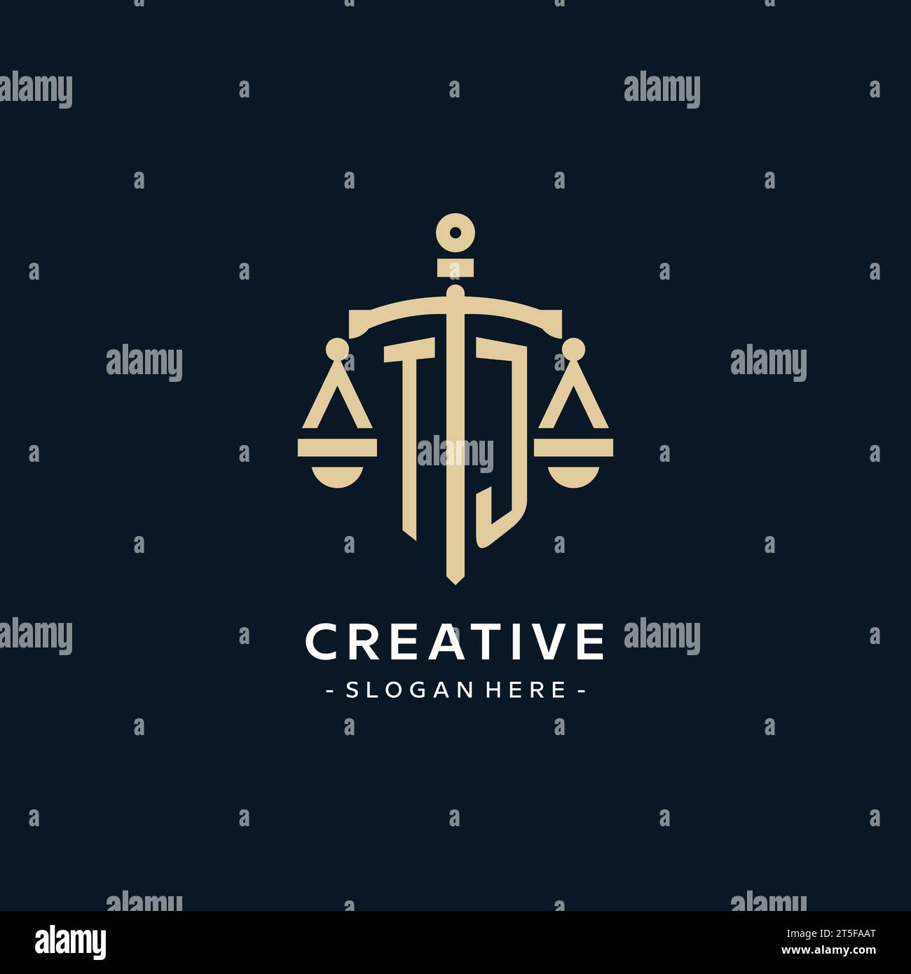TJ initial logo with scale of justice and shield icon, luxury and elegant law firm logo style ...