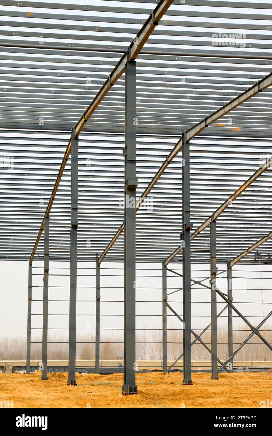industrial production workshop roof steel beam in a factory Stock Photo ...