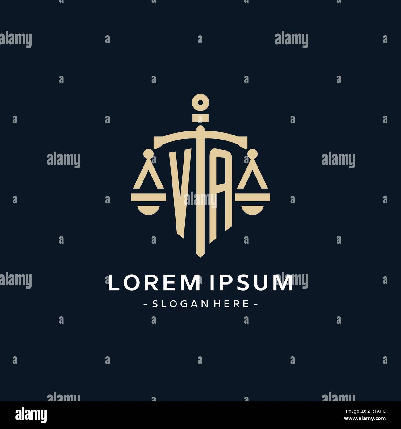 VA initial logo with scale of justice and shield icon, luxury and ...