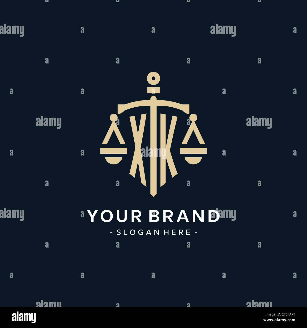XK initial logo with scale of justice and shield icon, luxury and ...