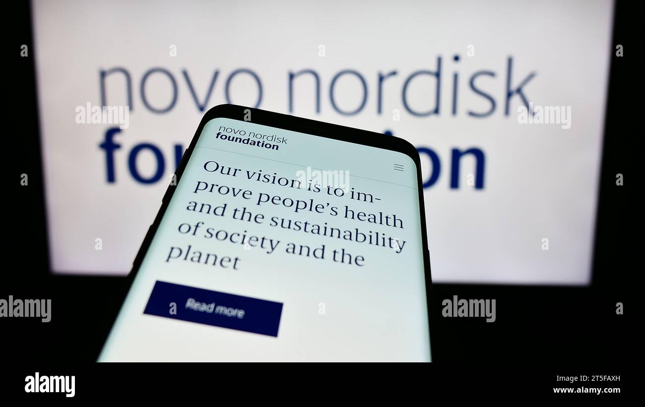 Mobile phone with website of Danish organisation Novo Nordisk ...