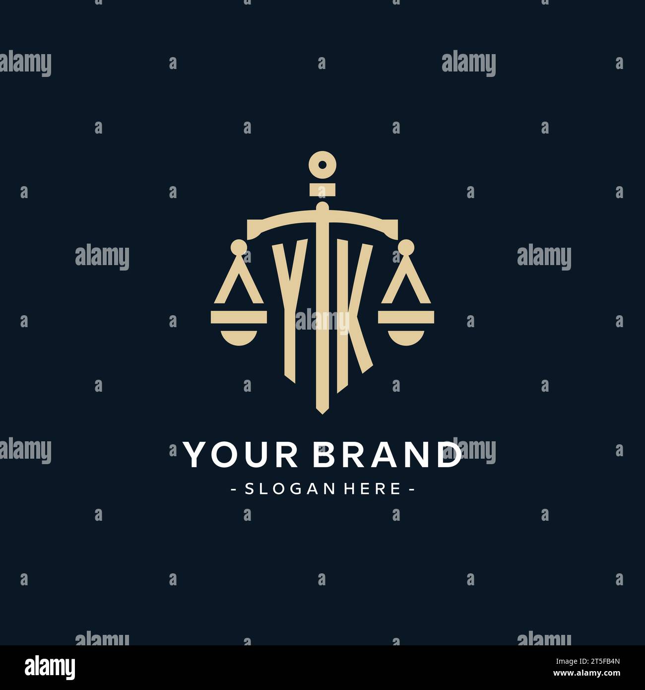 YK initial logo with scale of justice and shield icon, luxury and ...