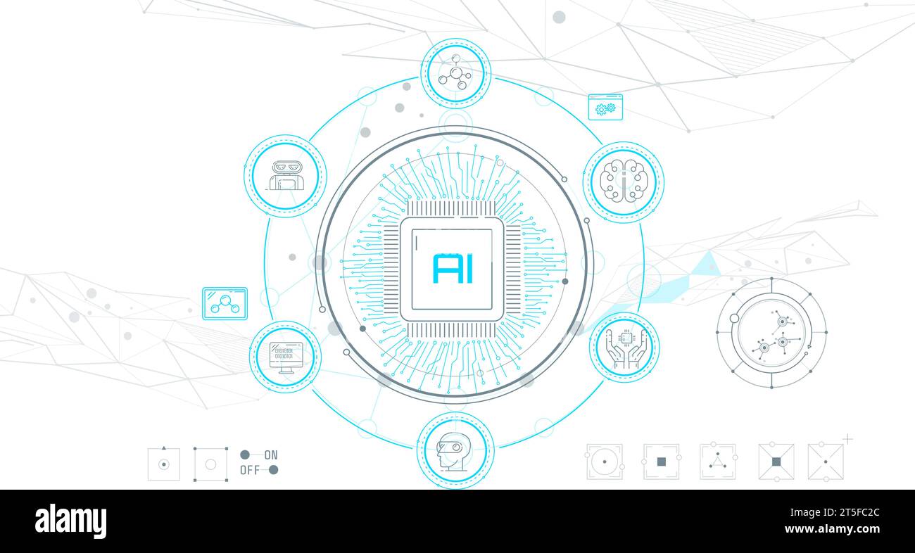 Virtual infographics on the topic of artificial intelligence, machine learning and automation ...