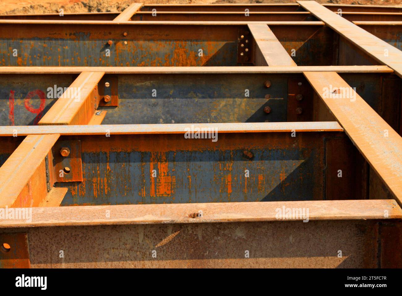 steel plate member oxidation rust in a construction site Stock Photo ...