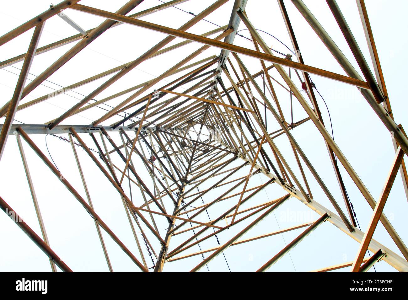electricity pylons, perspective view from bottom to apex Stock Photo ...