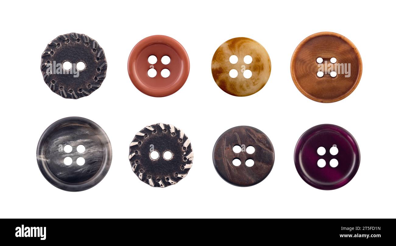 Group of various sewing clothing buttons isolated on white background ...