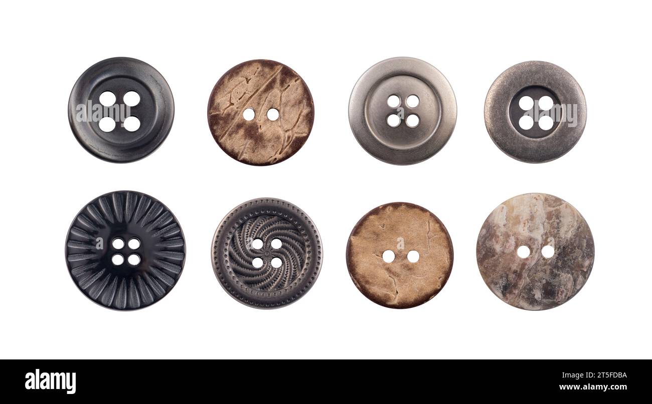 Group of various sewing clothing buttons isolated on white background ...