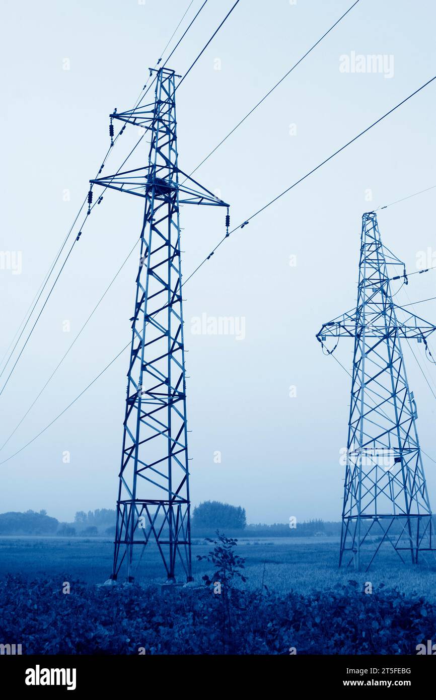 electric tower in the sky, steel power transmission facilities Stock ...