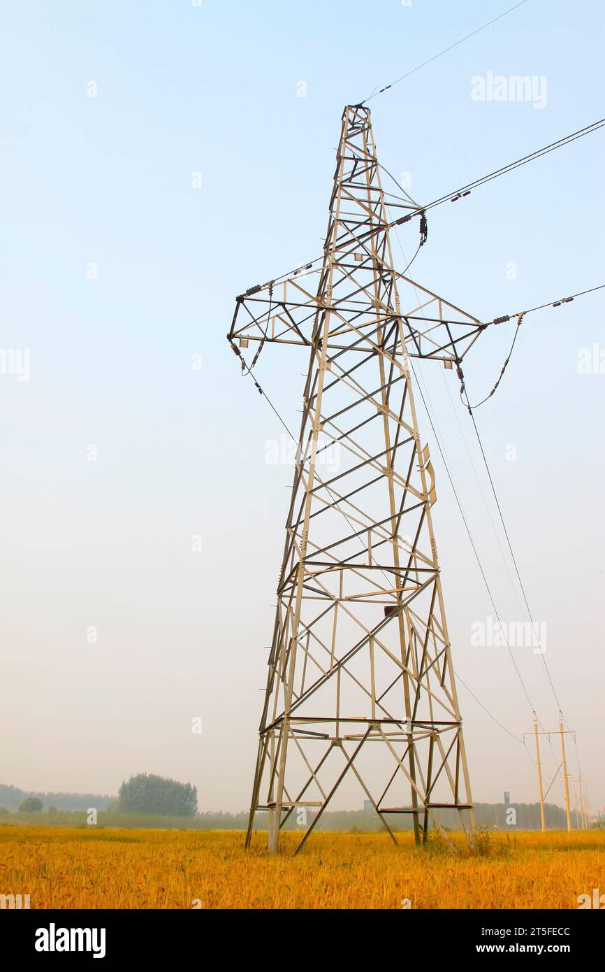 electric tower in the sky, steel power transmission facilities Stock ...