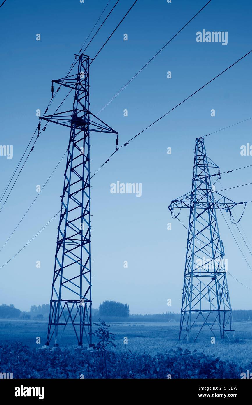 electric tower in the sky, steel power transmission facilities Stock ...