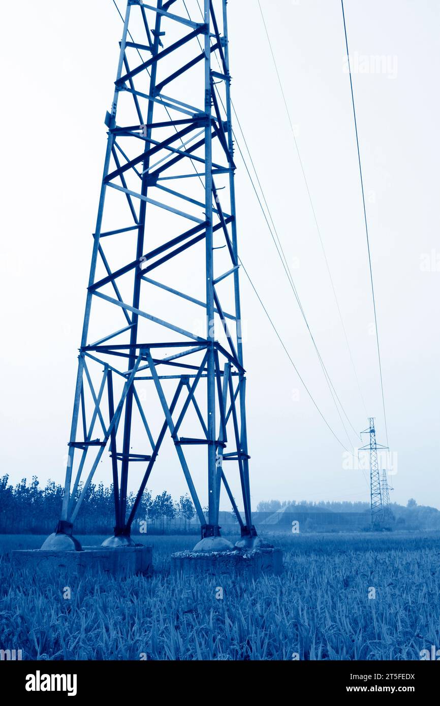 electric tower in the sky, steel power transmission facilities Stock ...