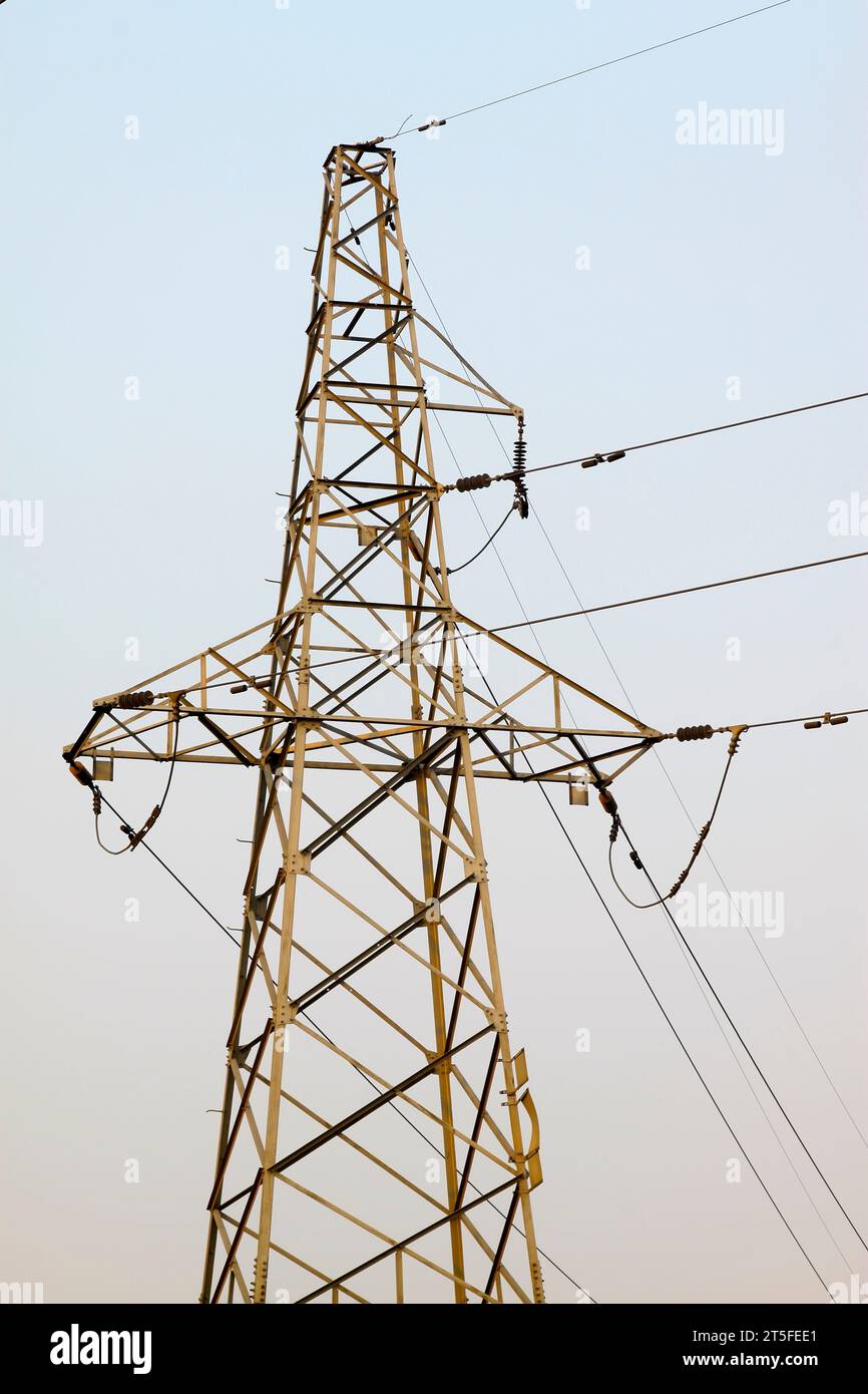 electric tower in the sky, steel power transmission facilities Stock ...