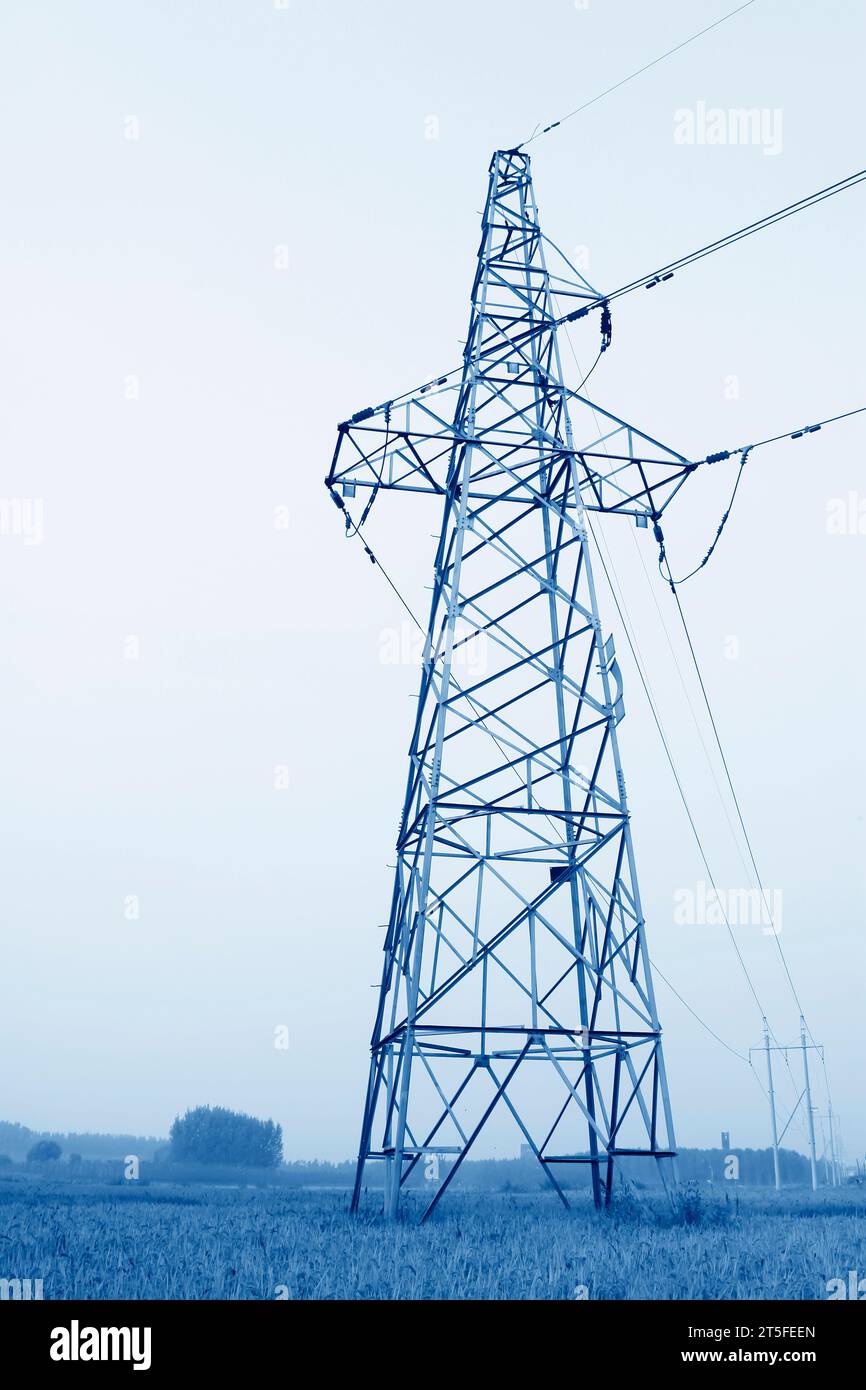 electric tower in the sky, steel power transmission facilities Stock ...