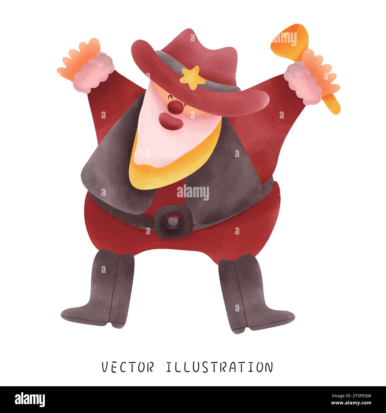 Cute Cowboy Santa in Hand Drawn Cartoon Style for Festive Christmas ...