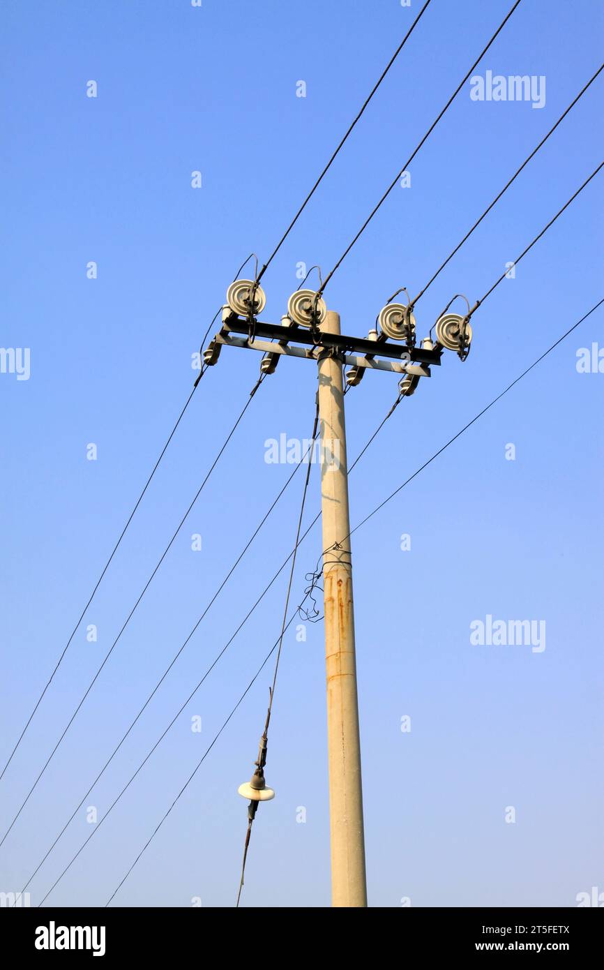 electric power facilities in the blue sky, steel power transmission ...