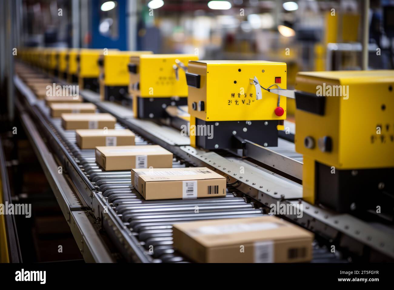 Automated warehouse fulfillment center with continuous flow of packages on conveyor belt Stock ...