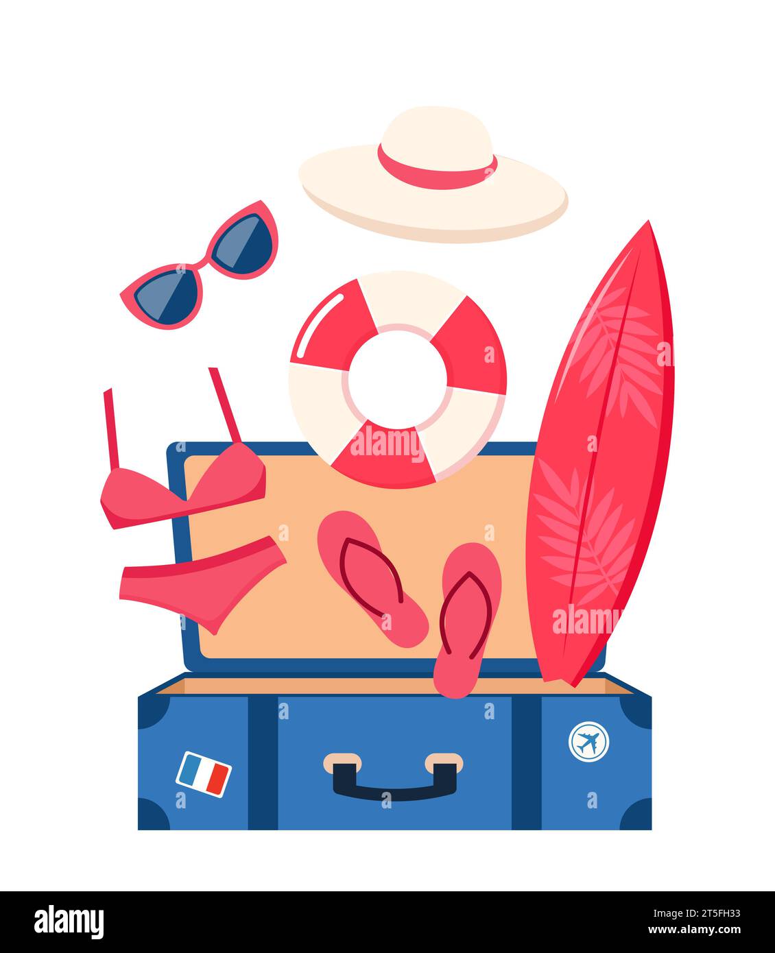 Open suitcase with summer beach elements. Summer colorful objects ...