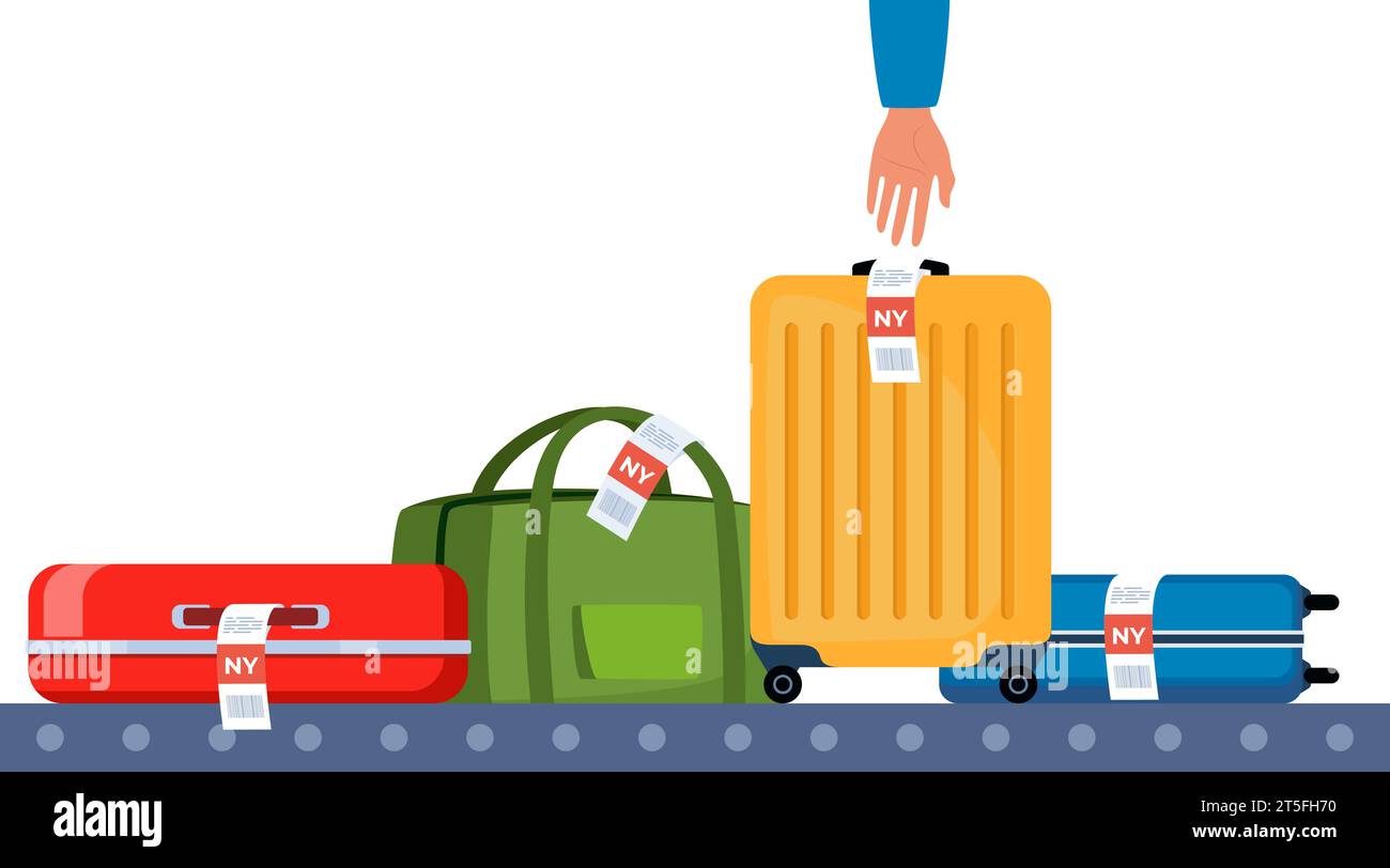 Airport conveyor belt with luggage. Carousel system with travel ...