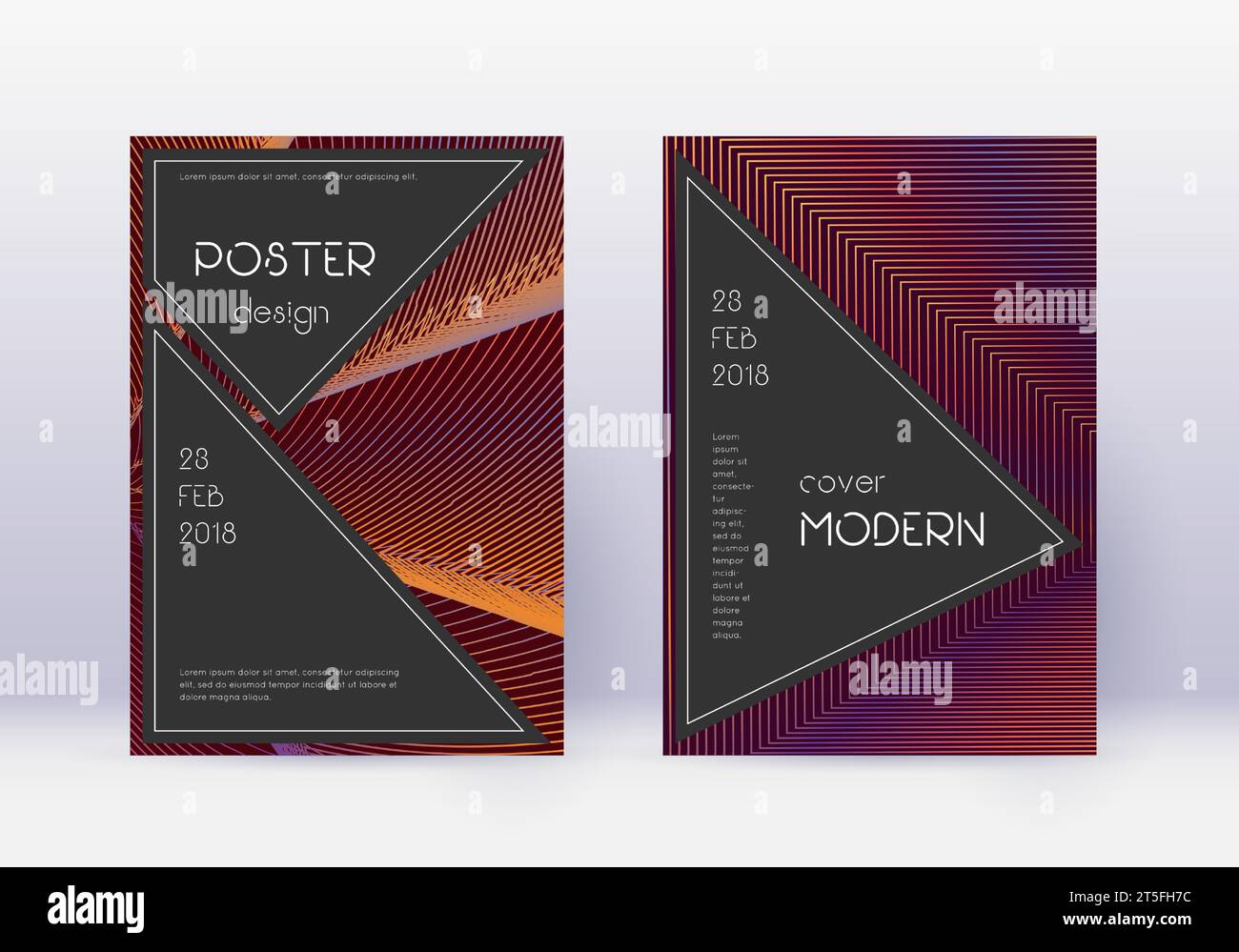 Black cover design template set. Orange abstract lines on wine red ...