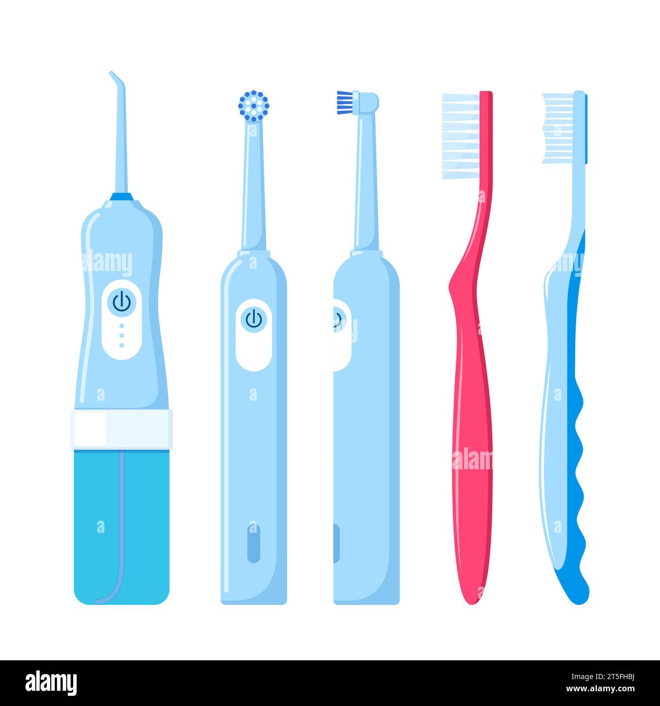 Dental cleaning tools. Set of toothbrushes and irrigator. Electrical ...