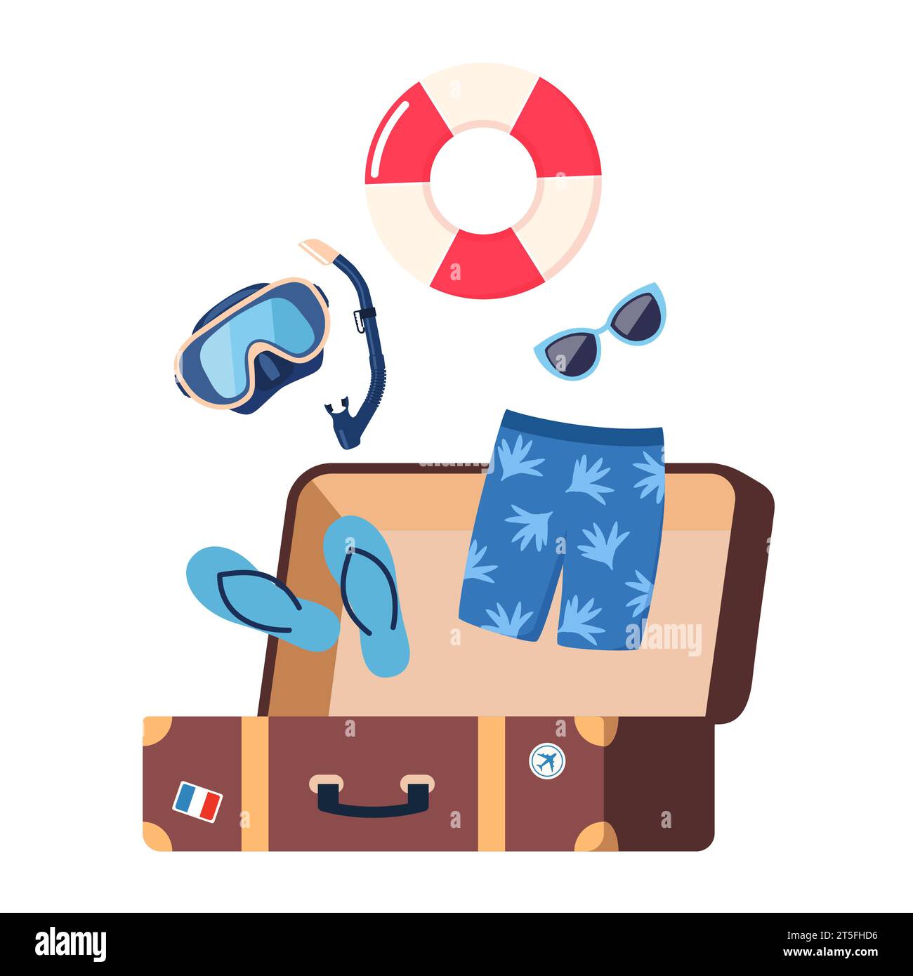 Open suitcase with summer beach elements. Summer colorful objects ...