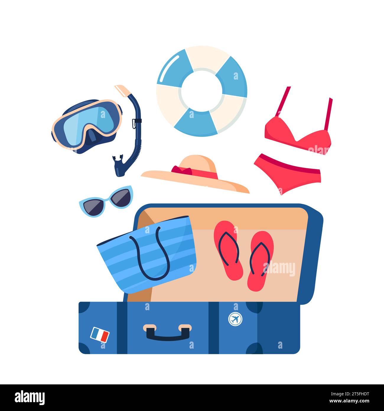 Open suitcase with summer beach elements. Summer colorful objects ...
