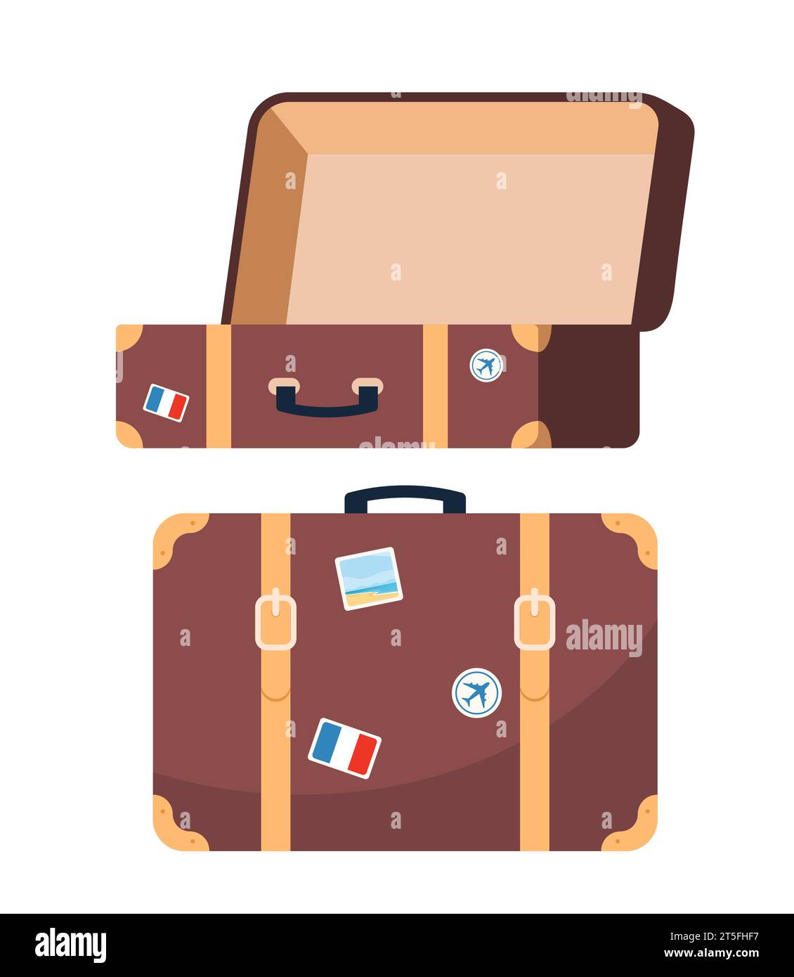 Retro leather suitcase with metal corners, belts and handle. Suitcase ...