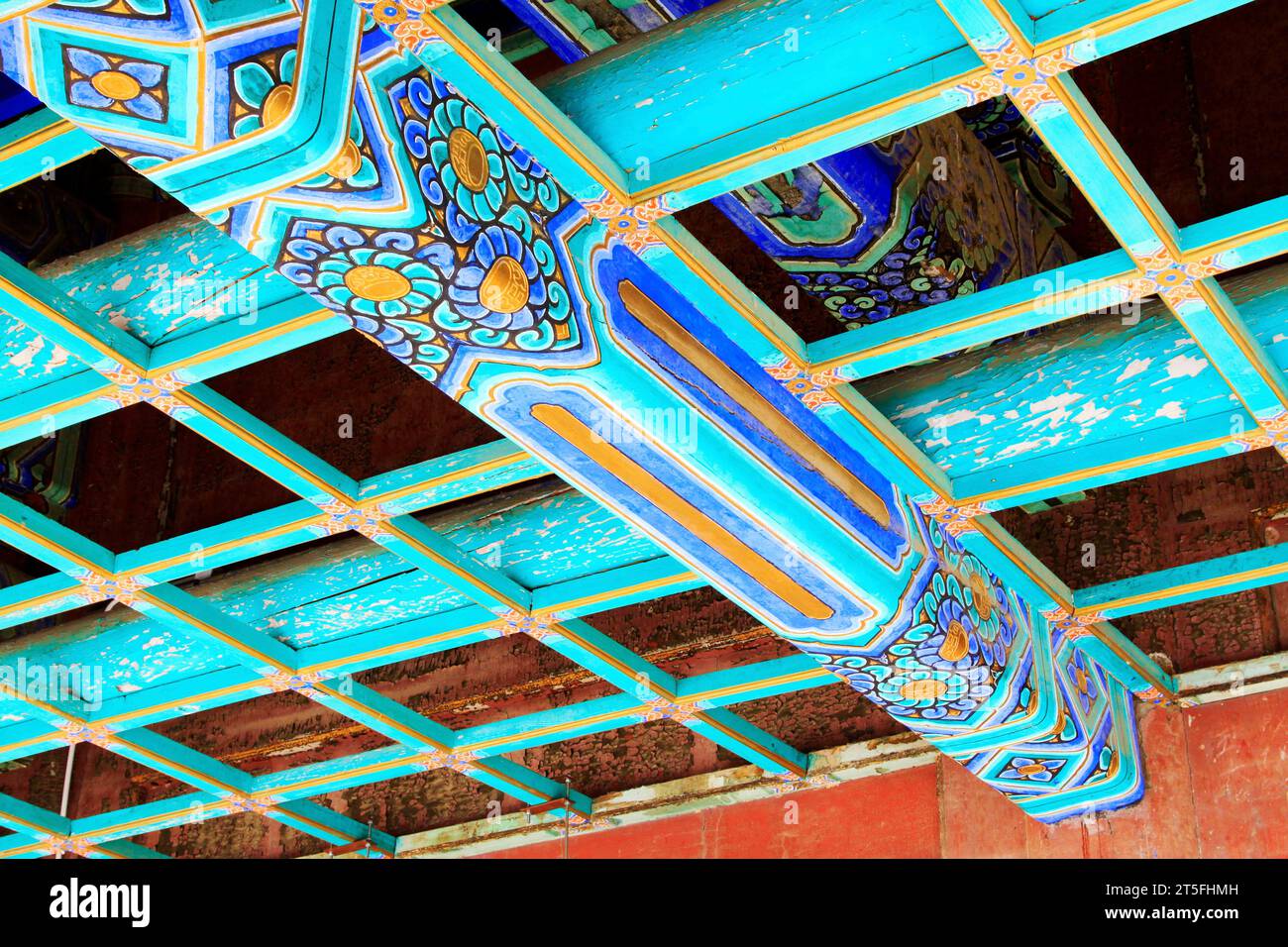 ceiling paint, Chinese traditional landscape architecture, closeup of ...