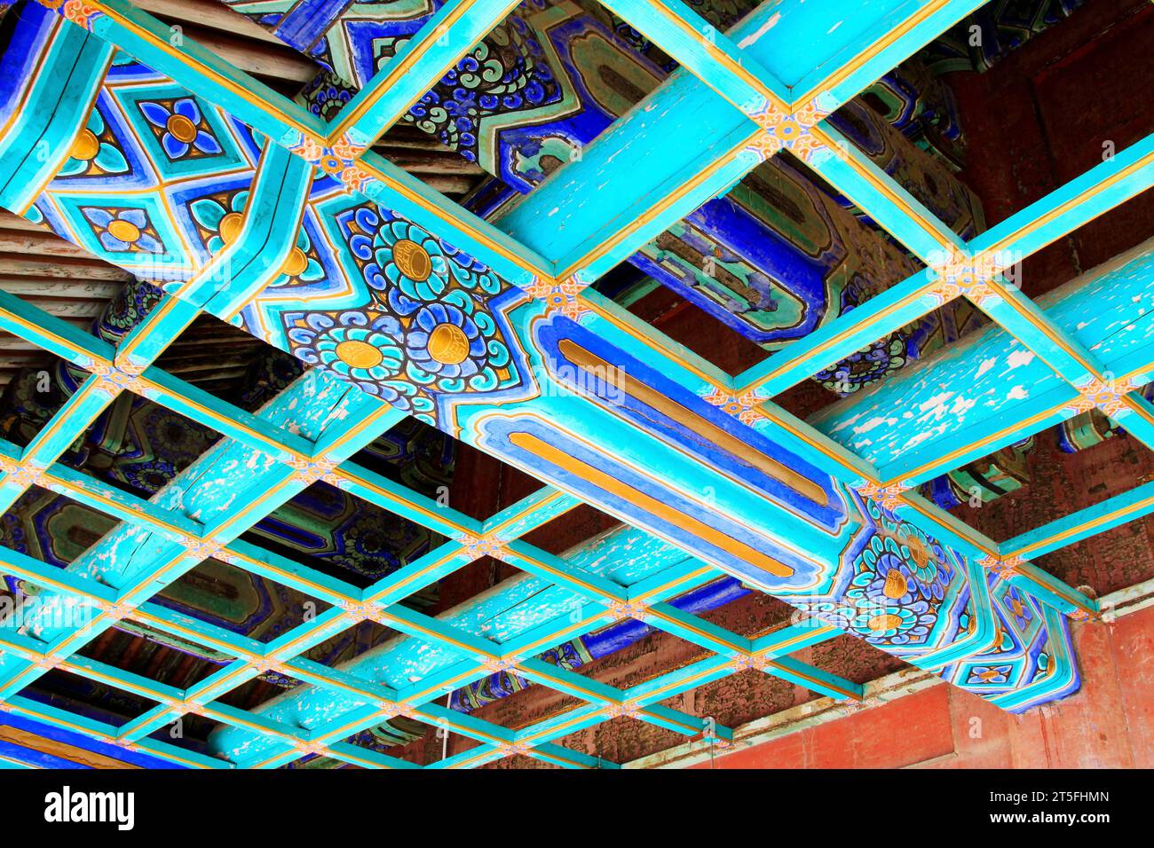 ceiling paint, Chinese traditional landscape architecture, closeup of ...