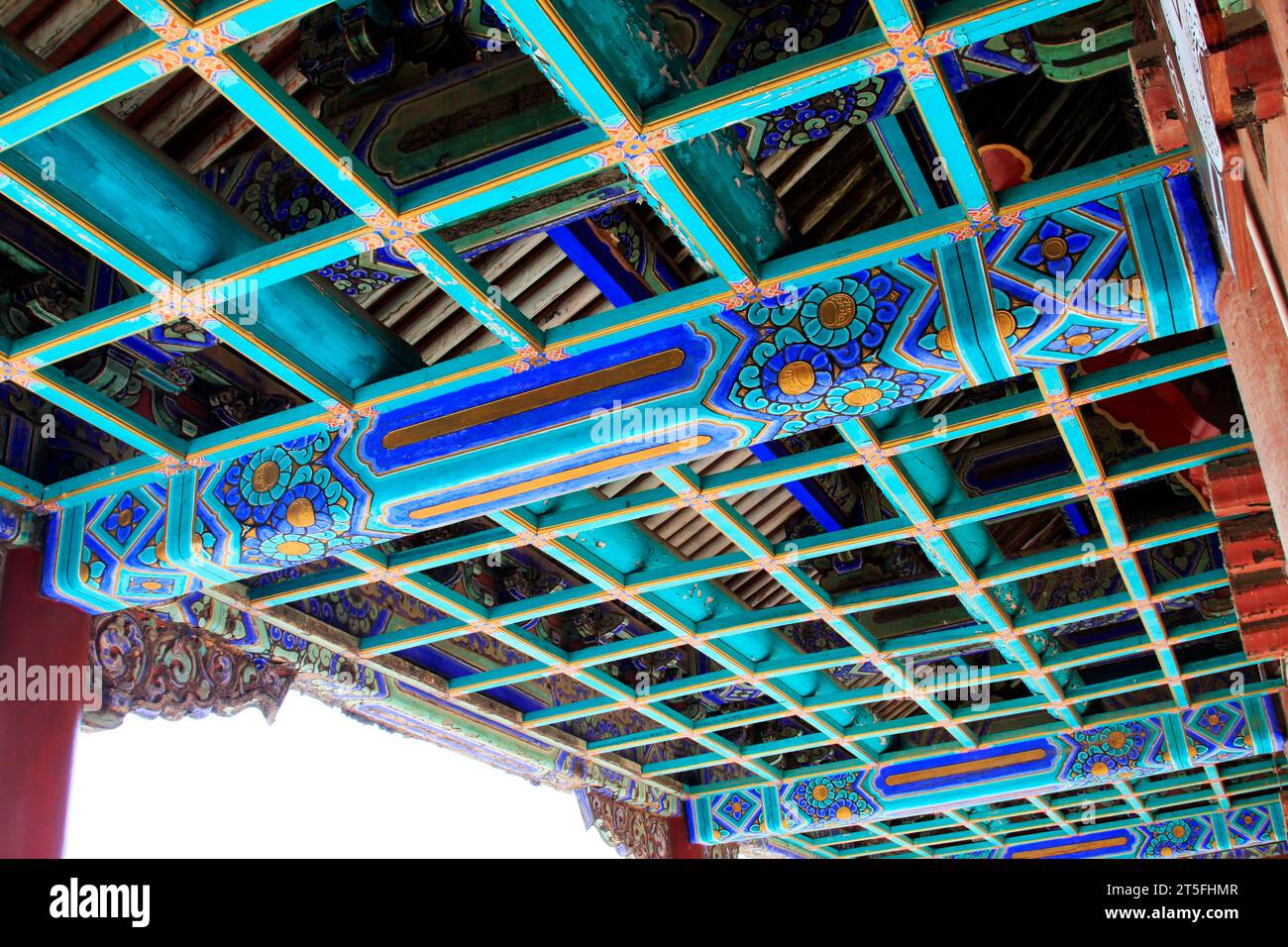 ceiling paint, Chinese traditional landscape architecture, closeup of ...