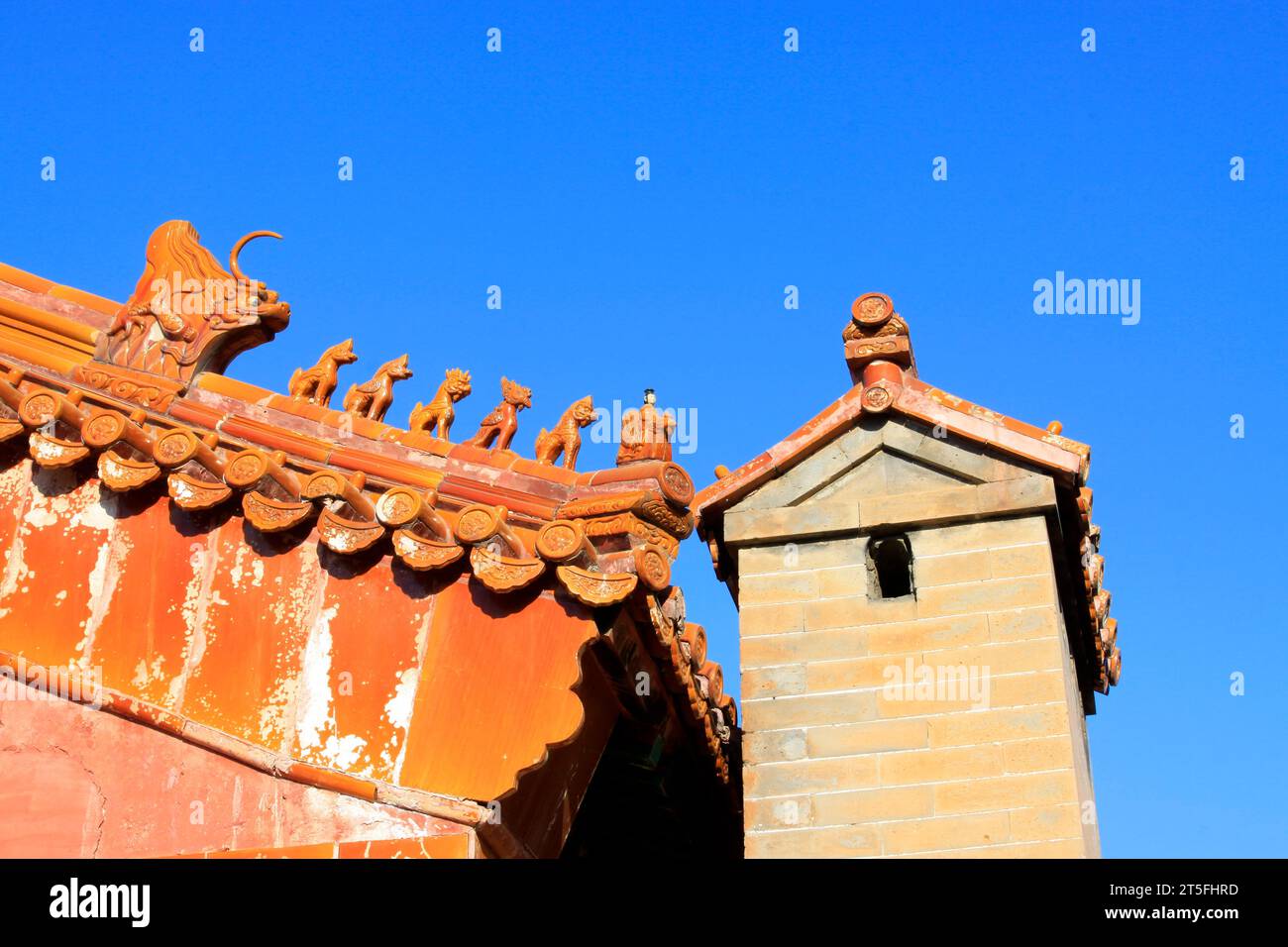 Eaves ridge beast and chimney architectural landscape, north china ...
