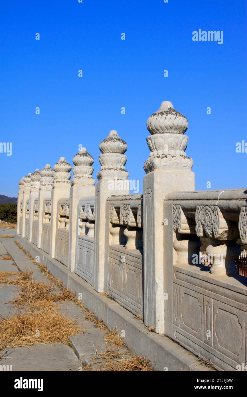 ancient Chinese traditional style of white marble stone bridge railings ...