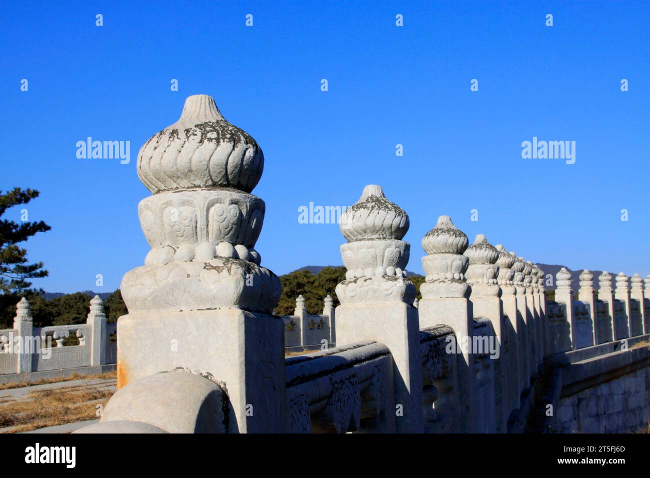ancient Chinese traditional style of white marble stone bridge railings ...