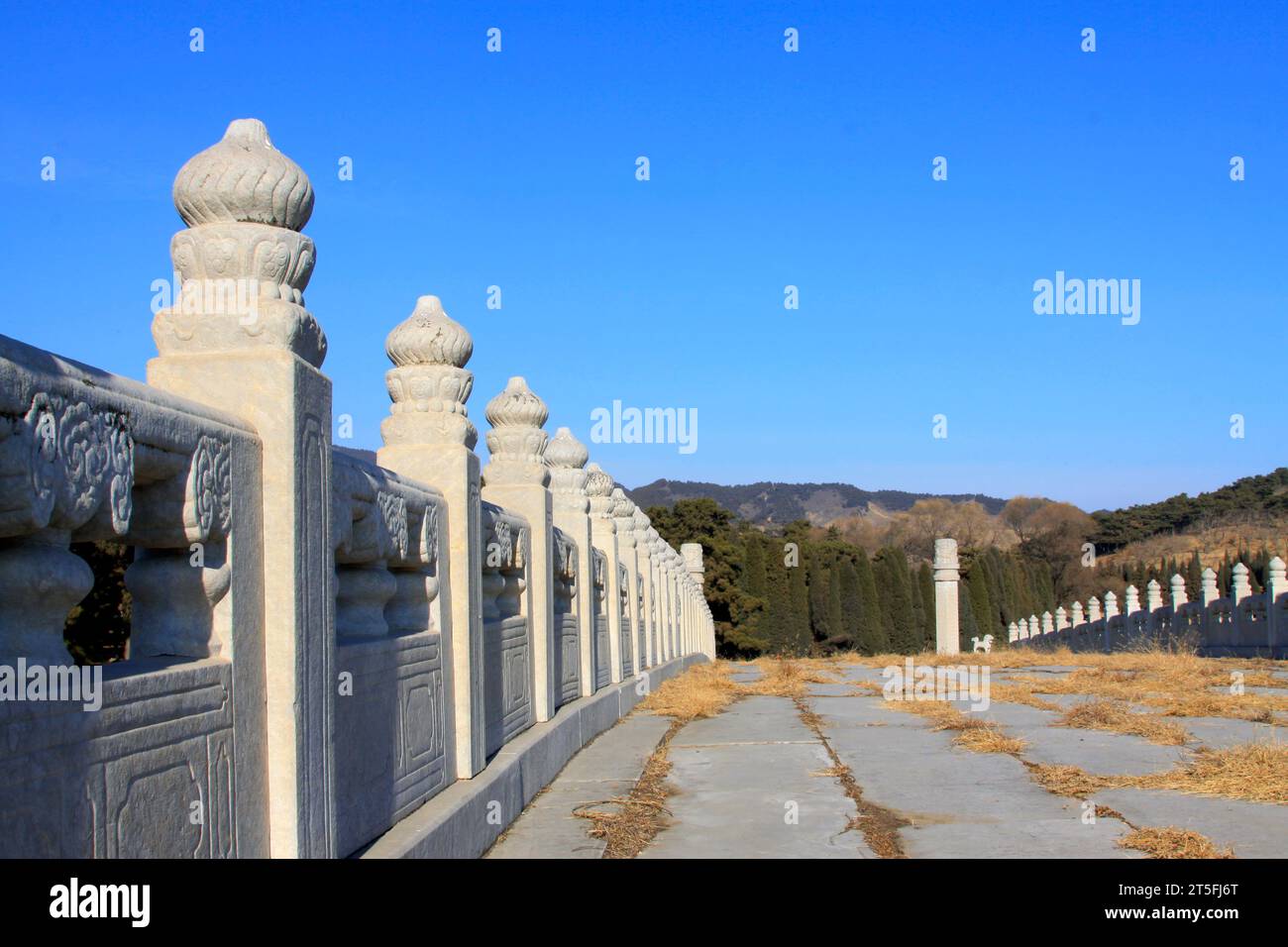 ancient Chinese traditional style of white marble stone bridge railings ...