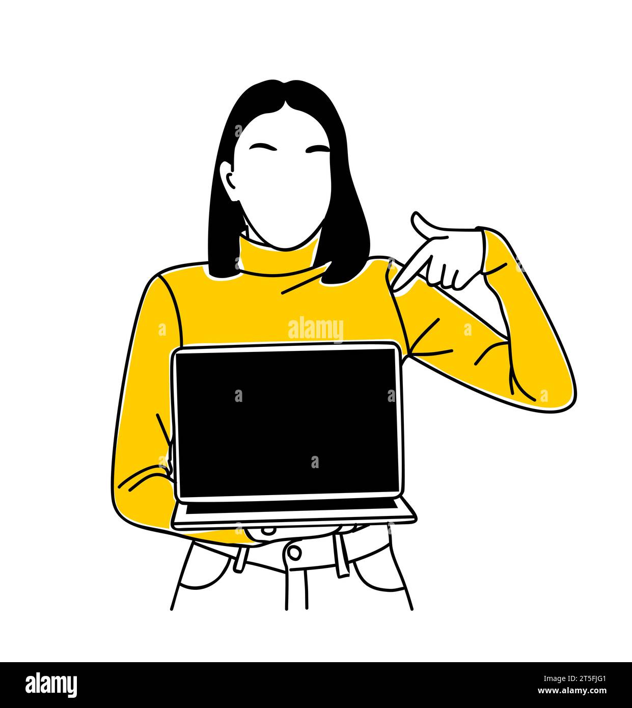 Young woman holding laptop, pointing to screen Stock Vector Image & Art ...