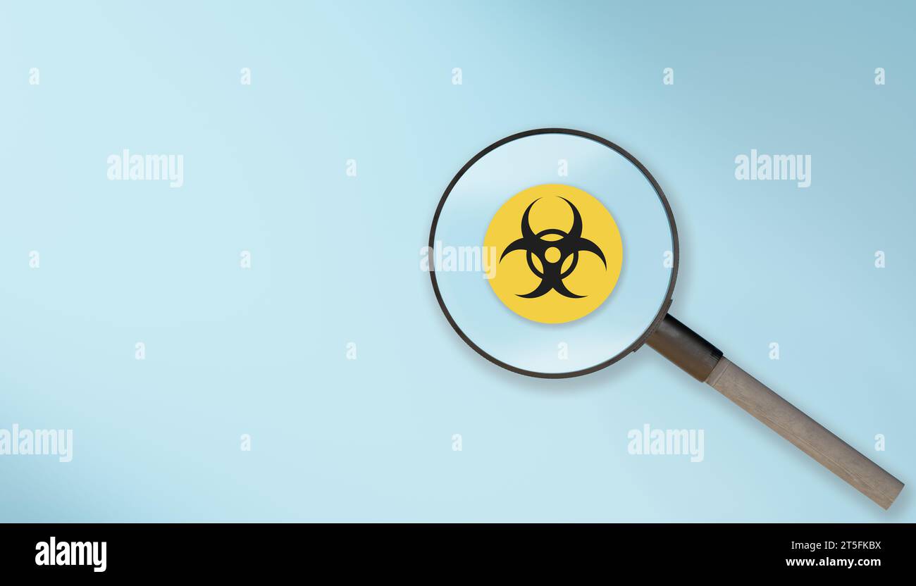 magnifier glass with Warning sign of virus. magnifier with Biohazard ...