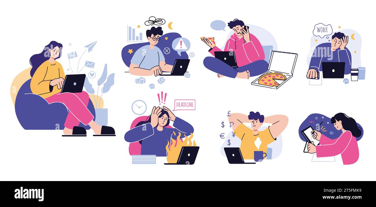 Freelance characters. Design work, computer or laptop, creative people ...