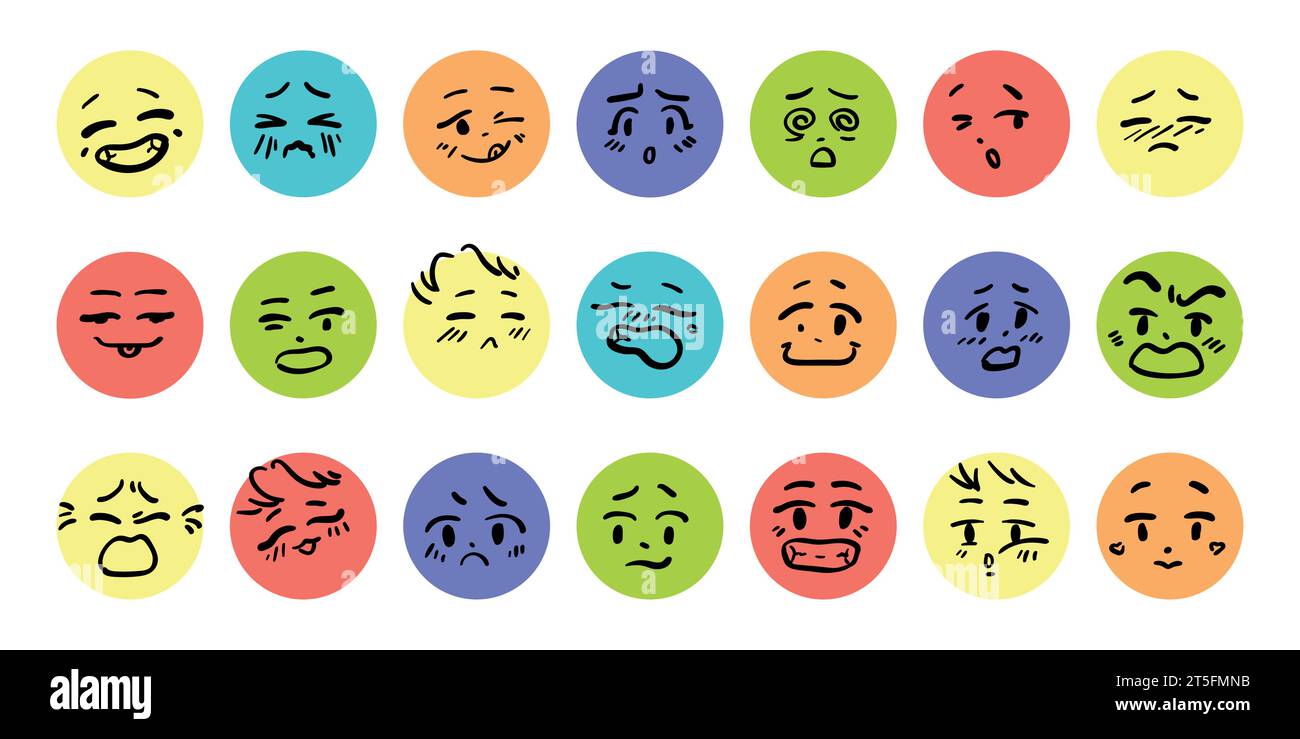 Happy faces. Smile doodle icons, abstract people family, fun avatar ...