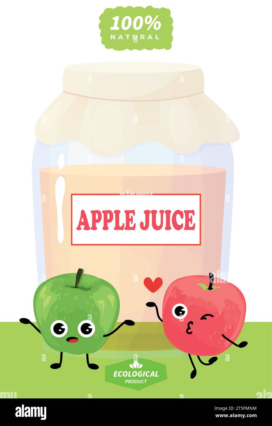 Apple characters. Organic fruits. Juice bottle. Cartoon food mascots ...