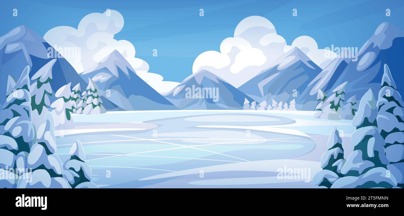 Winter landscape. Snow Christmas day scenery. Ice Canada mountains ...