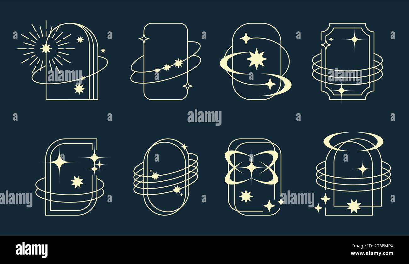 Y2K frames. Design logo. Outline banner with arrows or stars. Retro ...