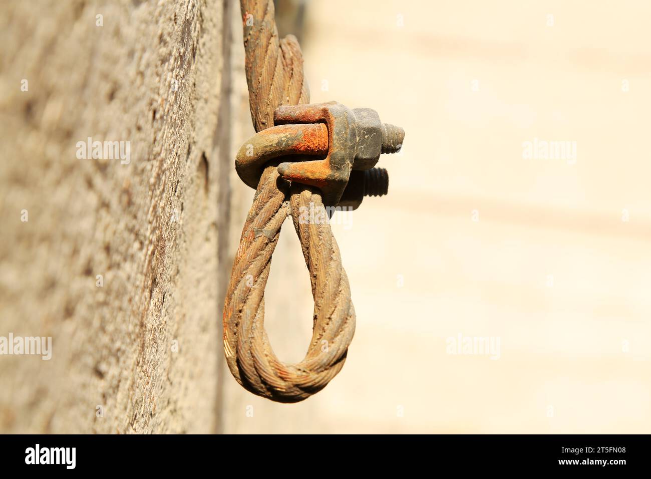 steel wire rope full of greasy dirt and connection fasteners Stock ...
