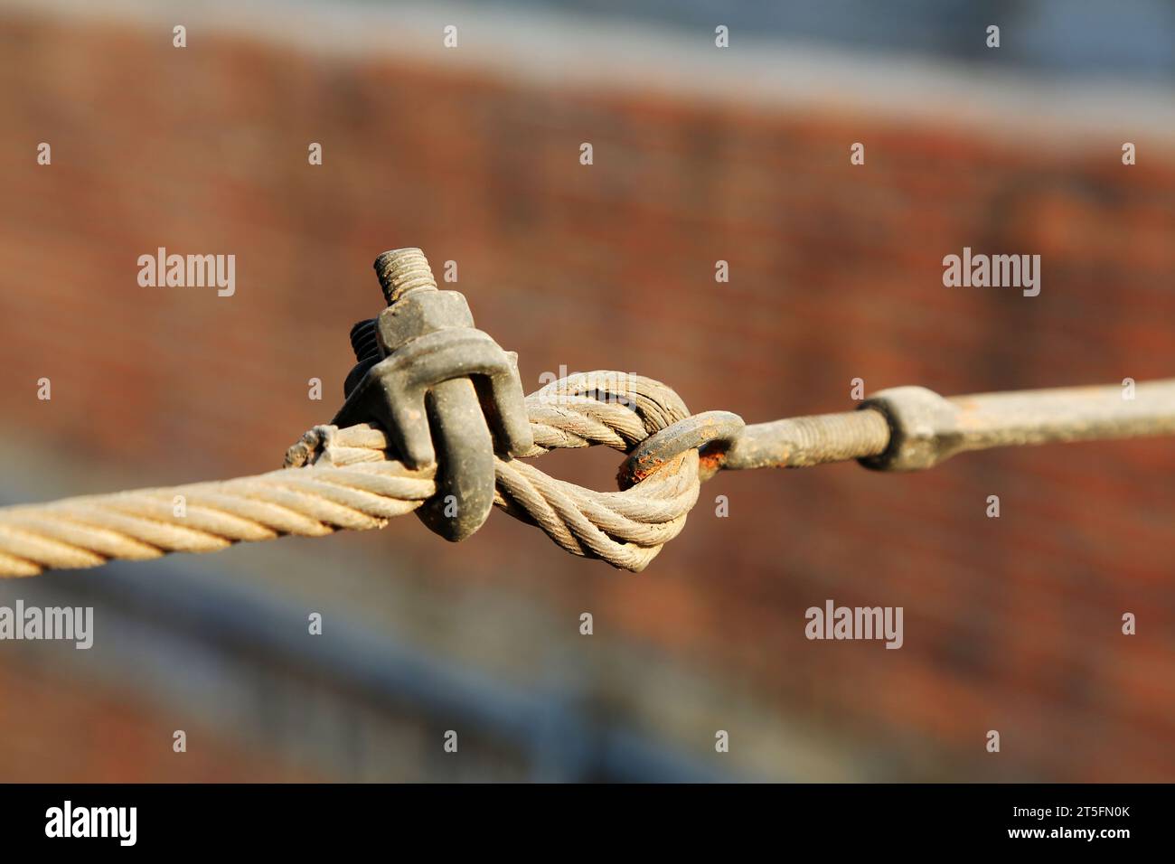 steel wire rope full of greasy dirt and connection fasteners Stock ...