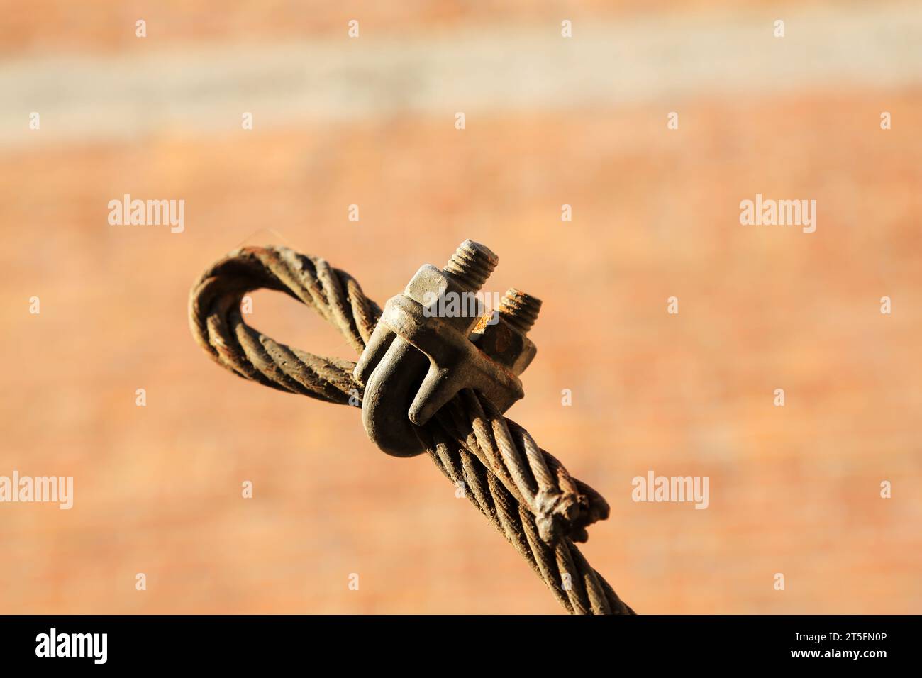 steel wire rope full of greasy dirt and connection fasteners Stock ...