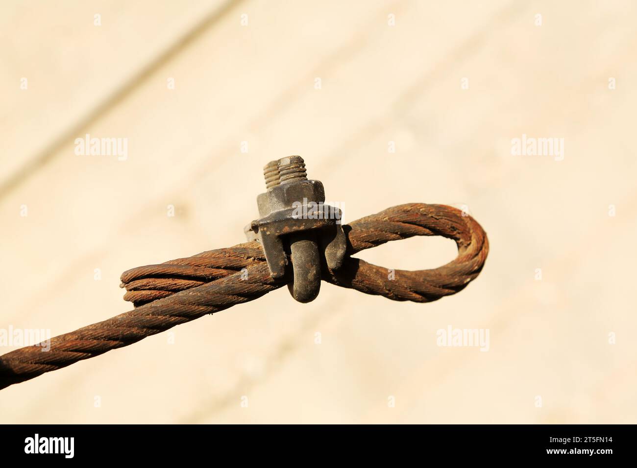 steel wire rope full of greasy dirt and connection fasteners Stock ...